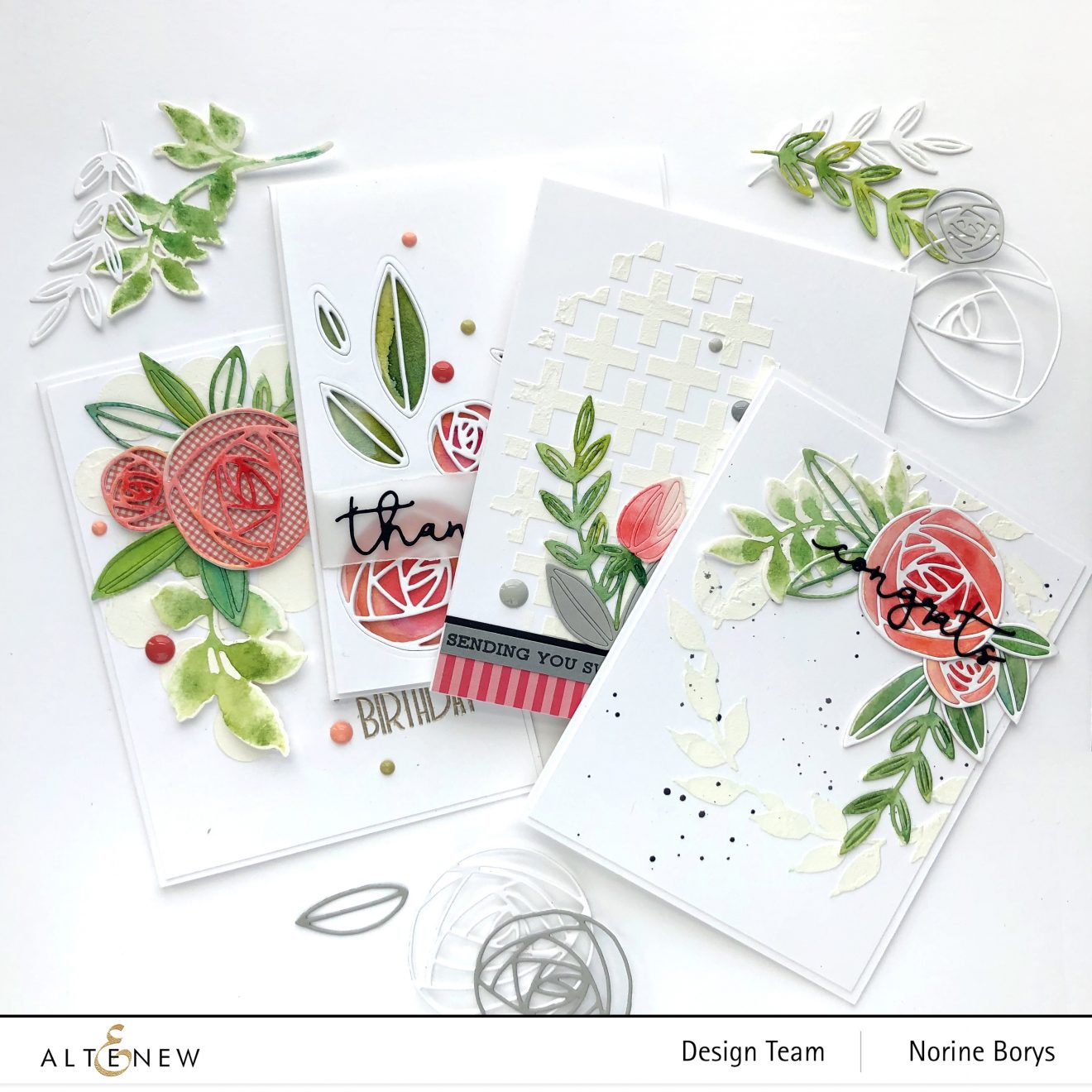 Altenew Rolled Roses Cards x 4 – Velvetlemon
